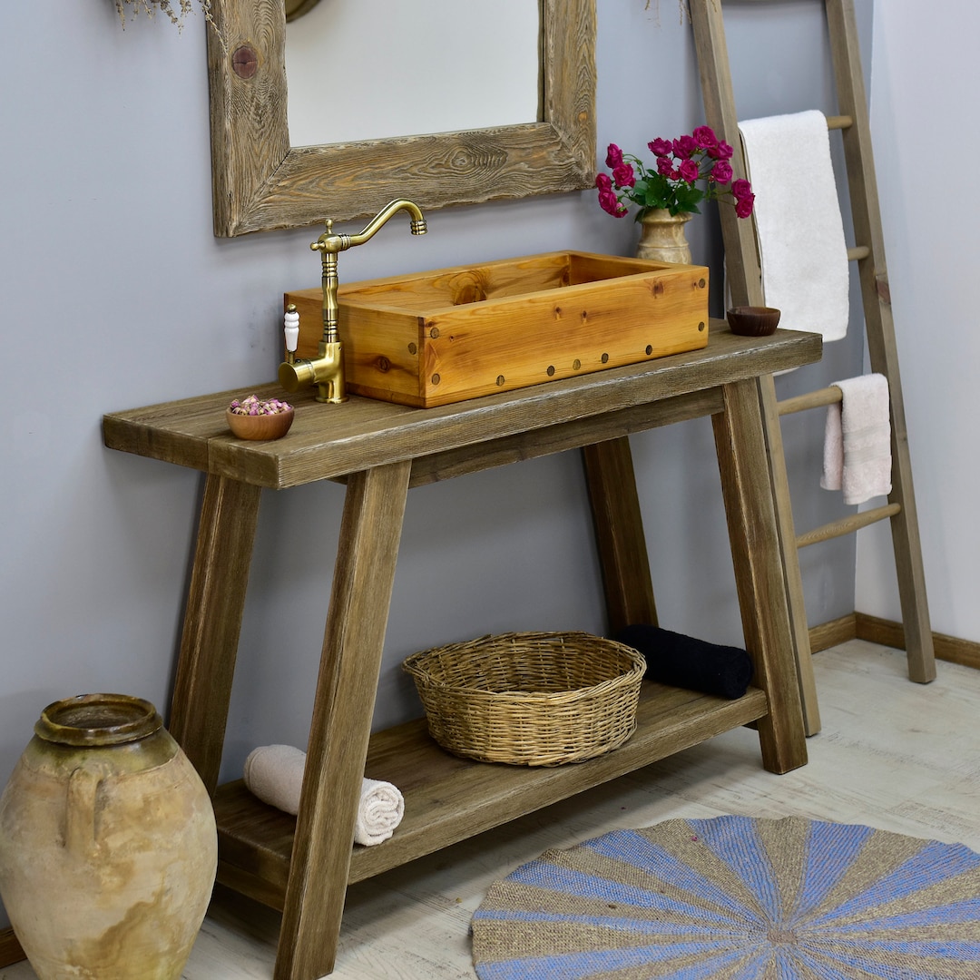 Rustic Bathroom Sink Vanity Reclaimed Wood Live Edge Vanities Sink ...