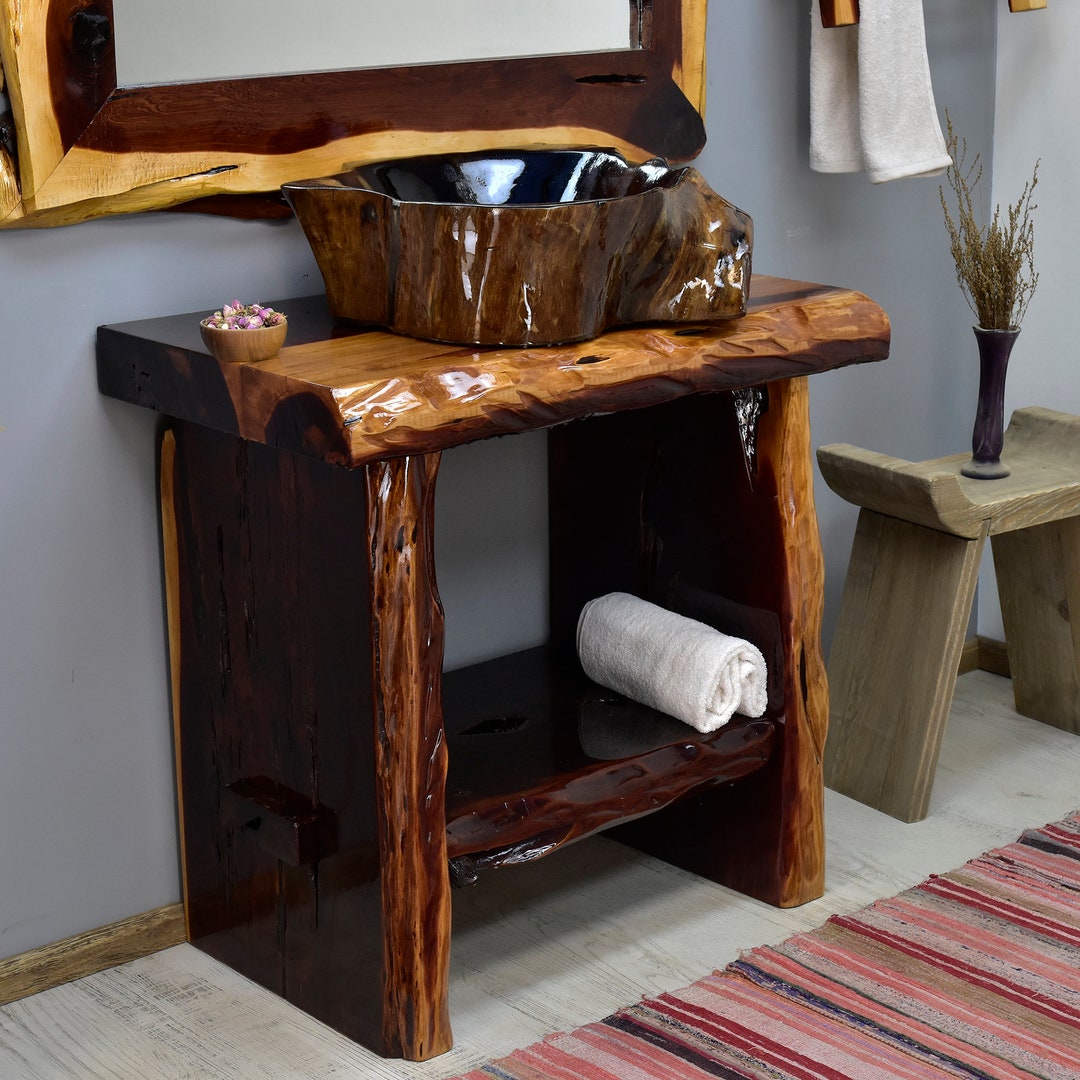 Rustic Bathroom Sink Vanity Reclaimed Wood Live Edge Vanities - Etsy