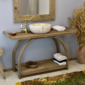 Bathroom Sink Vanity Table Medieval Wooden Vanity Handmade Reclaimed ...