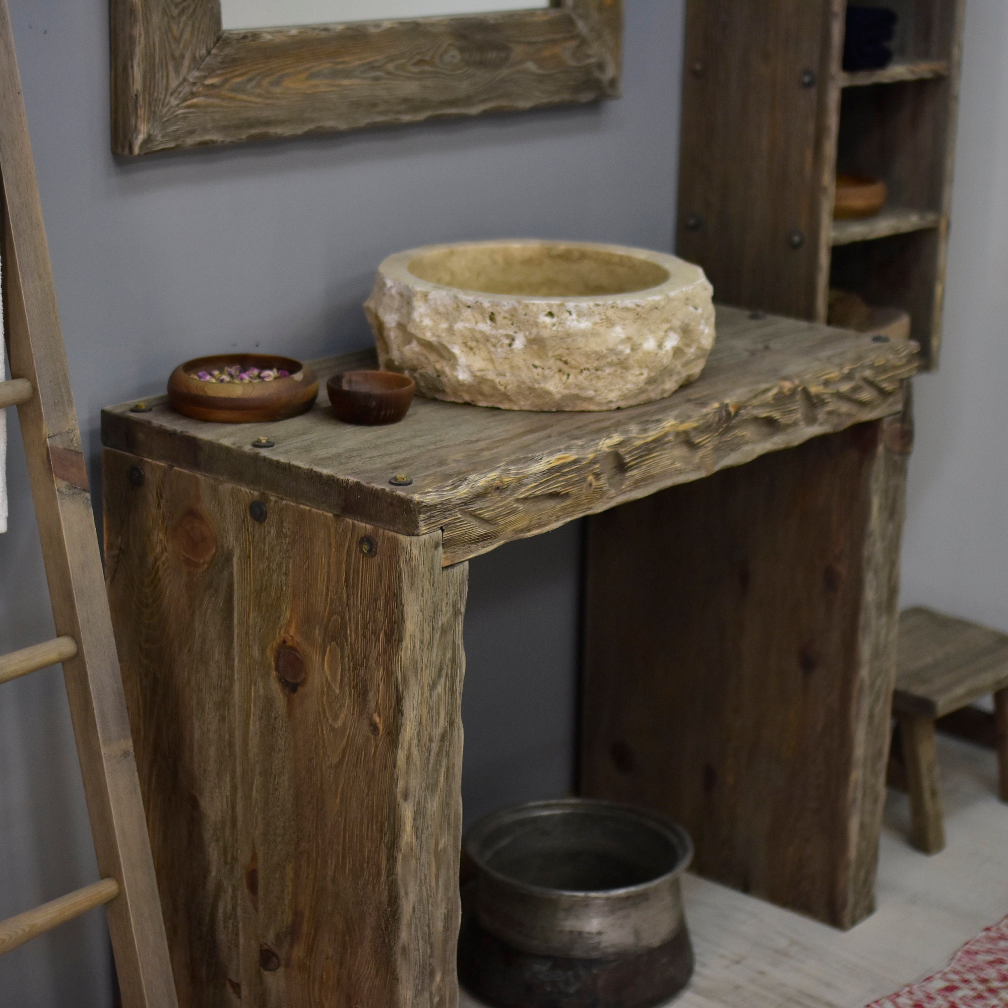 Rustic Bathroom Sink Vanity Reclaimed Wood Live Edge Vanities Sink ...