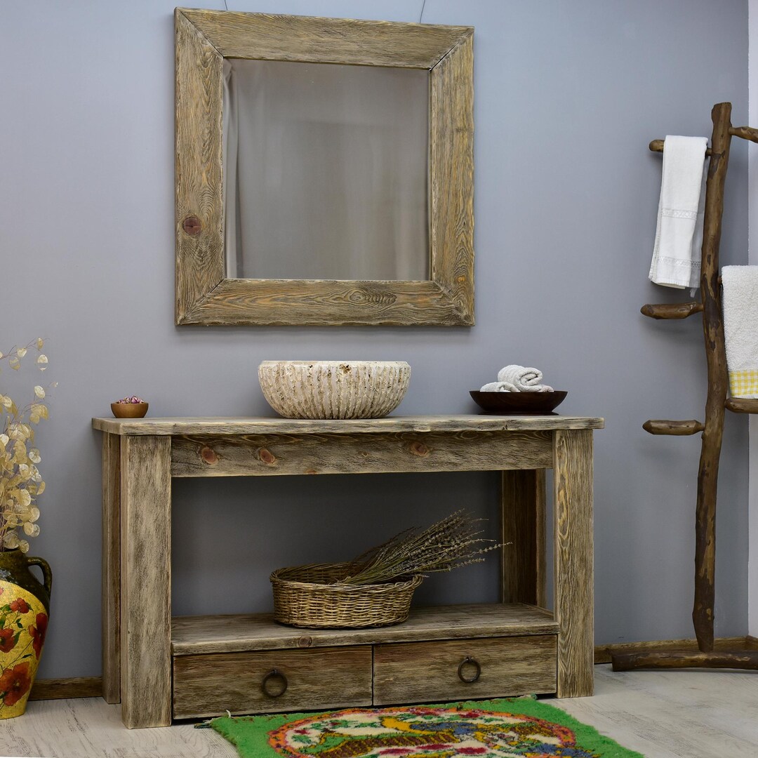 Rustic Bathroom Sink Vanity Wood Live Edge Vanities Sink Farmhouse Wood ...