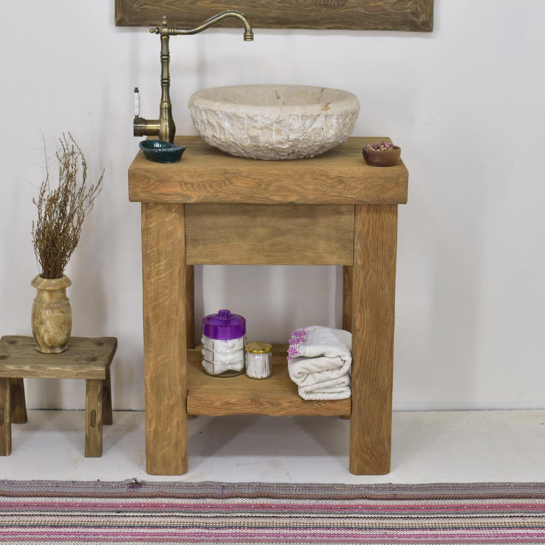 Bathroom Sink Vanity Table Medieval Wooden Vanity Handmade Reclaimed ...
