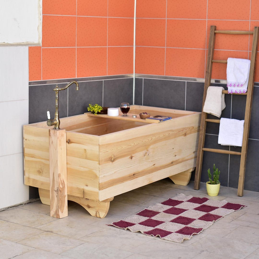 Wooden Bathtub Ofuro Cedar Wood Handmade Box Style Japanese Natural Tub ...