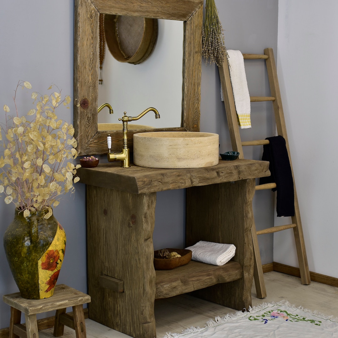 Bathroom Sink Vanity Table Medieval Wooden Vanity Handmade Reclaimed ...