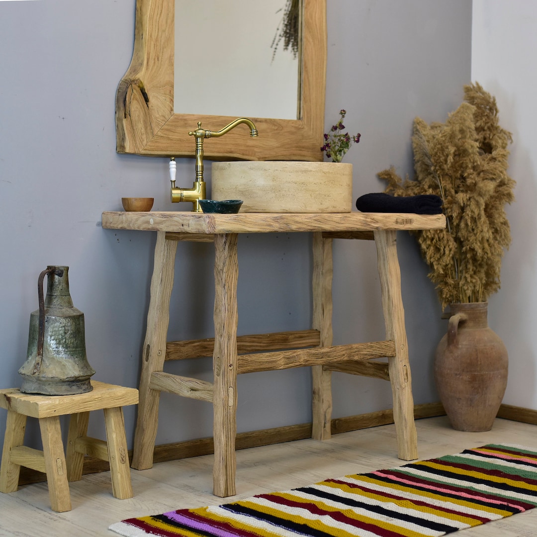 Bathroom Sink Vanity Table Vanity Handmade Wood, Reclaimed Live Edge ...