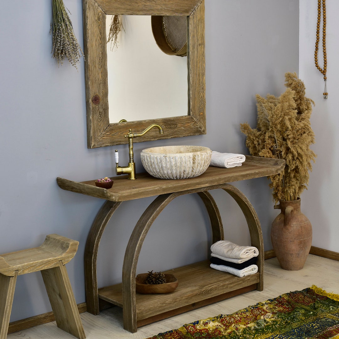 Bathroom Sink Vanity Table Medieval Wooden Vanity Handmade Reclaimed ...