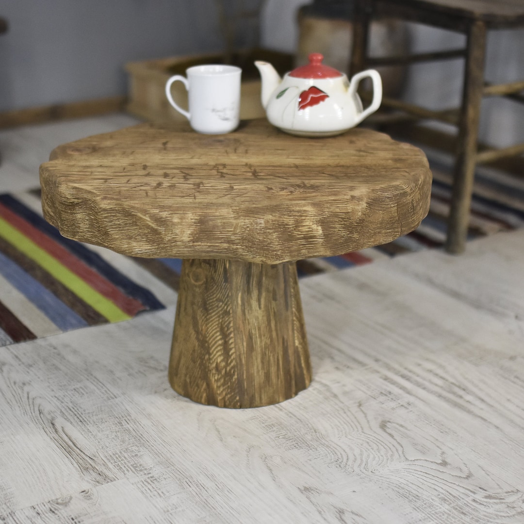 Rustic Round Coffee Table for Living Room Live Edge Side Table Wooden ...