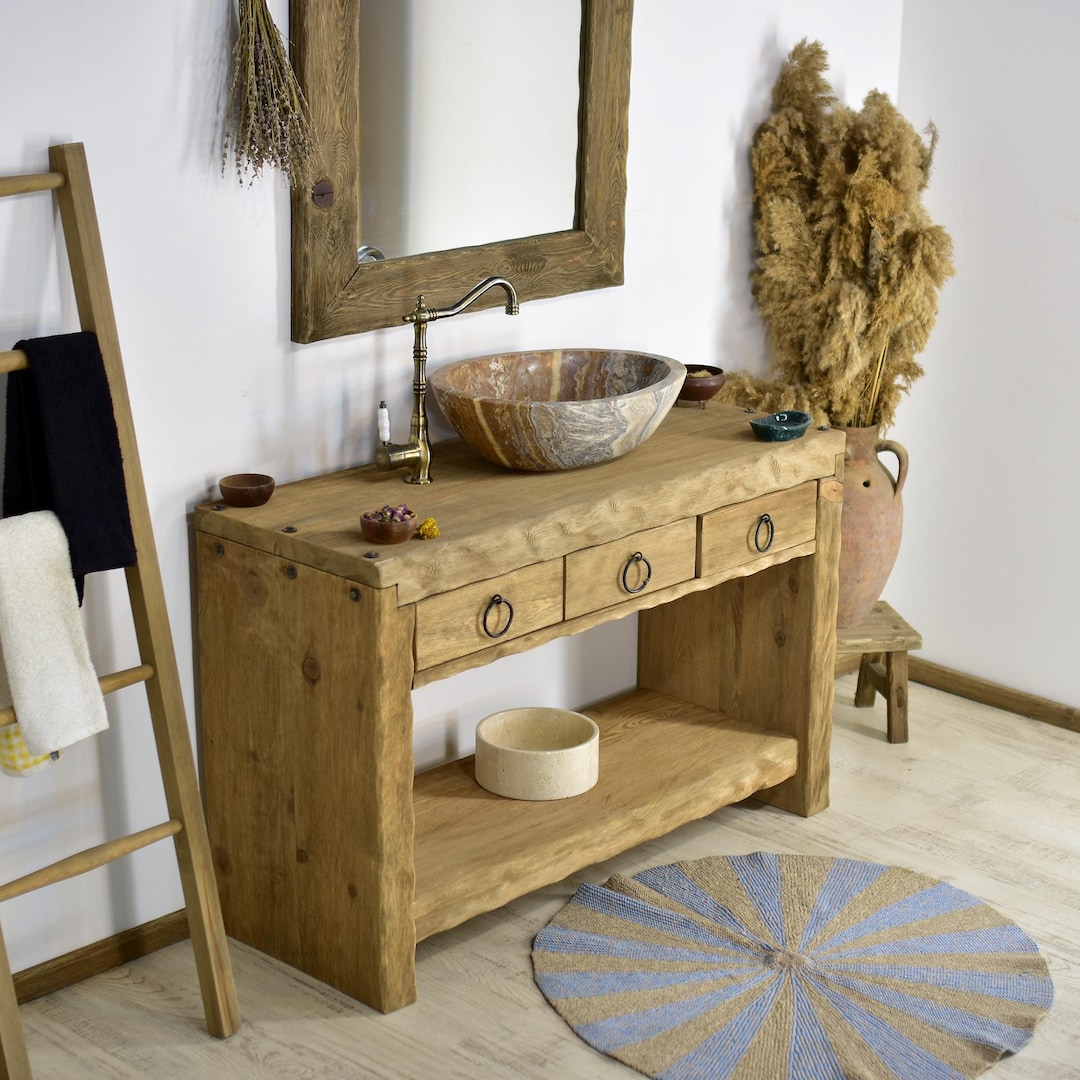 Bathroom Sink Vanity Makeup Table Handmade Rustic Wood Reclaimed Wood ...