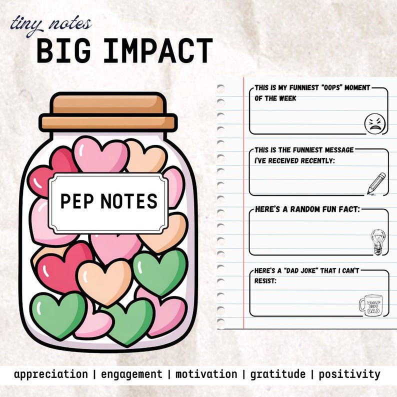 Pep Notes | Printable Jar Notes | Workplace, Classroom, Groups | Team ...
