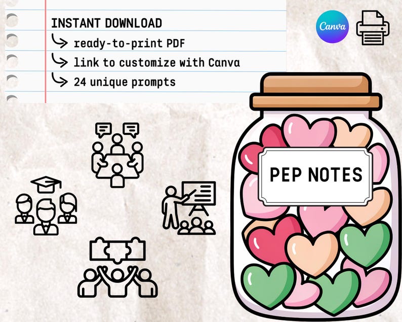 Pep Notes | Printable Jar Notes | Workplace, Classroom, Groups | Team ...