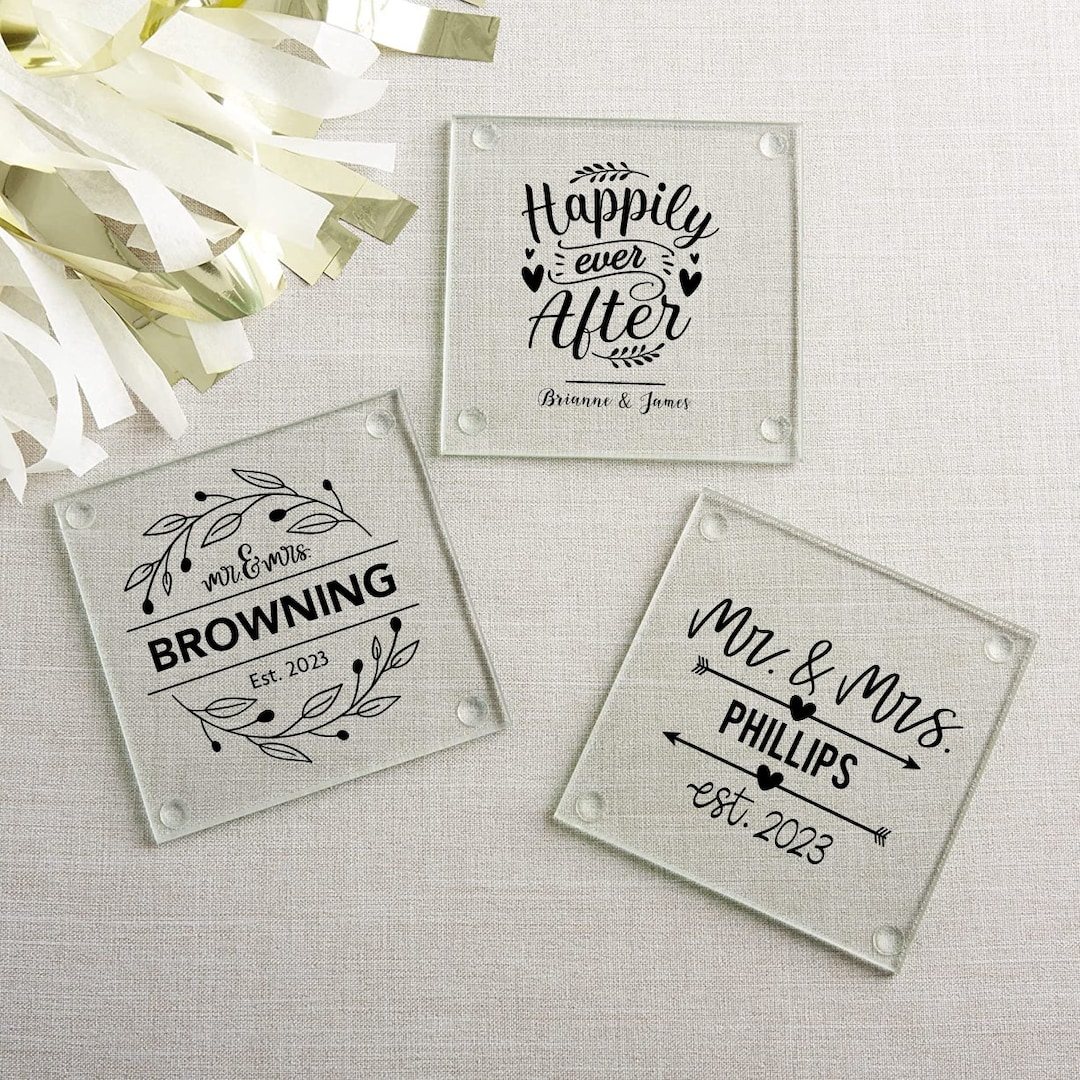 Monogrammed Mr & Mrs Glass Coaster Set, Personalized Wedding Gift - Etsy