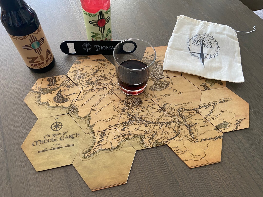 LOTR Inspired Full Color Coaster Map Set With Black Stainless Steel ...