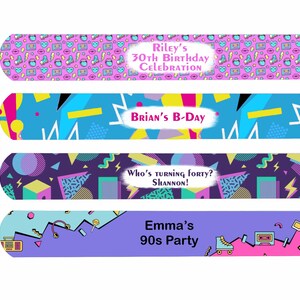 90s/80s Themed Custom Slap Bracelets | Printed Party Favor Slap ...