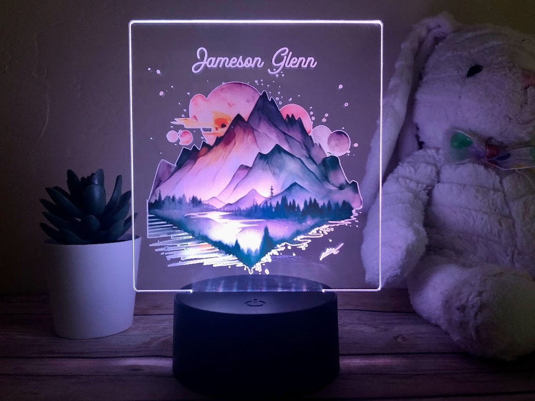 Monogrammed Mountain Custom Name Light | Personalized Bedroom LED Night ...