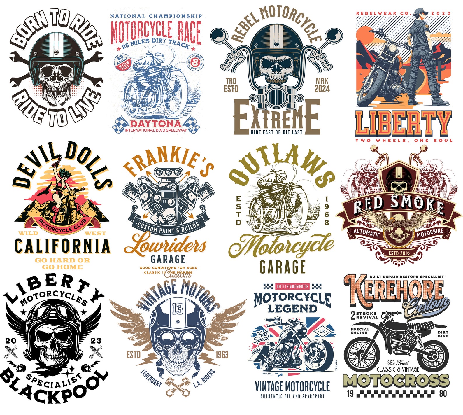 Streetwear Motorcycle T-shirt Designs Bundle : Vintage & Retro ...