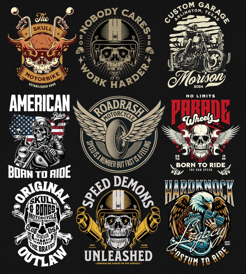 Streetwear Motorcycle T-shirt Designs Bundle : Vintage & Retro ...