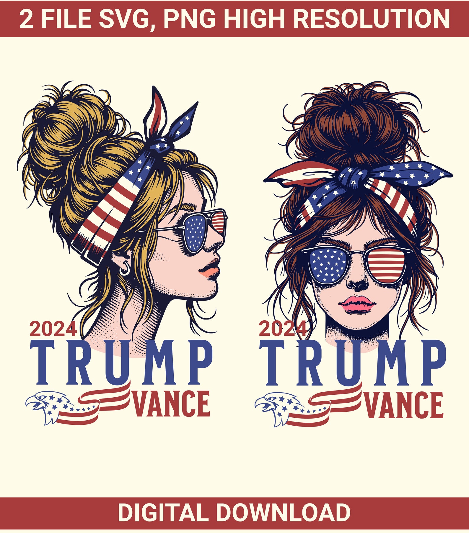 Trump Vance 2024 SVG, PNG, Messy Bun Hair, Republican, Conservative ...