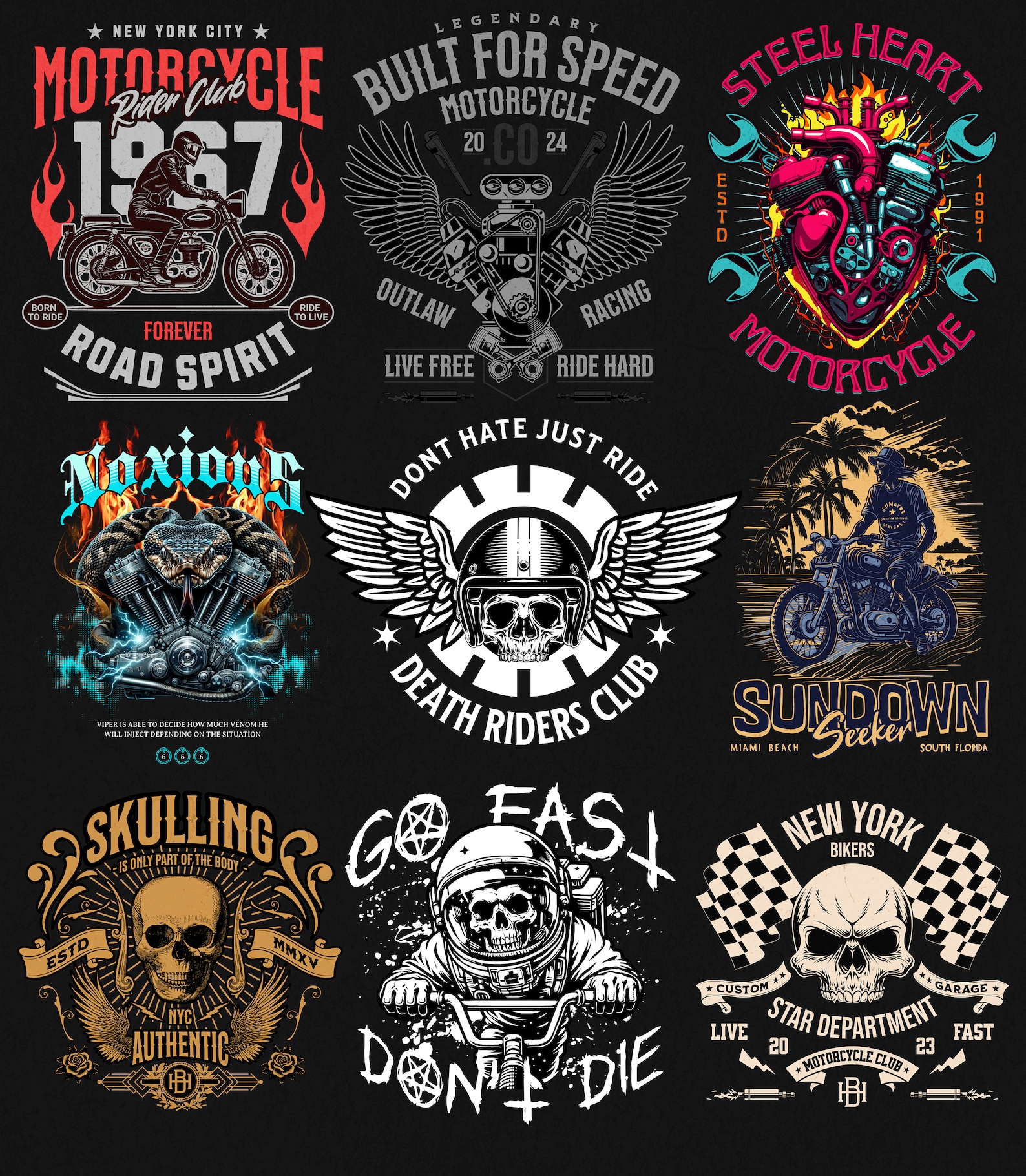 Streetwear Motorcycle T-shirt Designs Bundle : Vintage & Retro ...