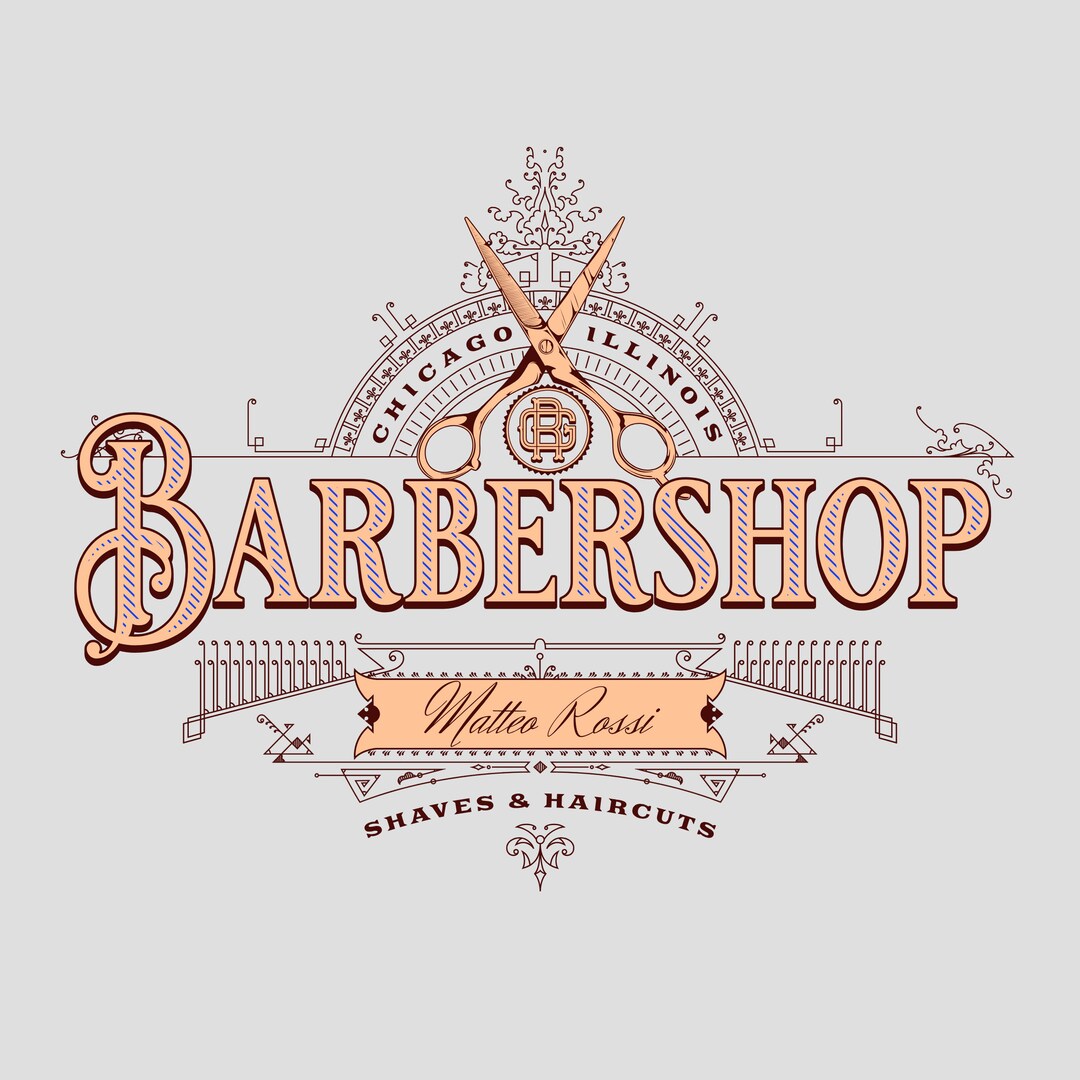 Barbershop Logo Custom - Vintage Ornaments Logo , Custom Branding for ...