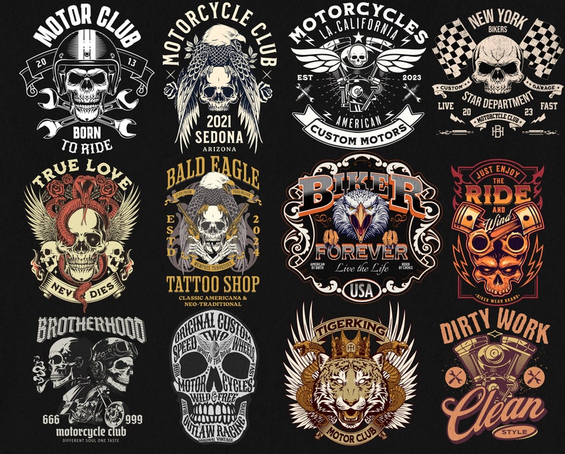 Streetwear Motorcycle T-shirt Designs Bundle : Vintage & Retro ...