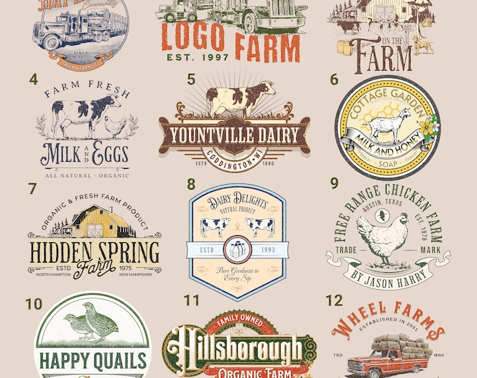 Custom Farm Logo | Ranch Logo Design | Professional Logo | Vintage ...