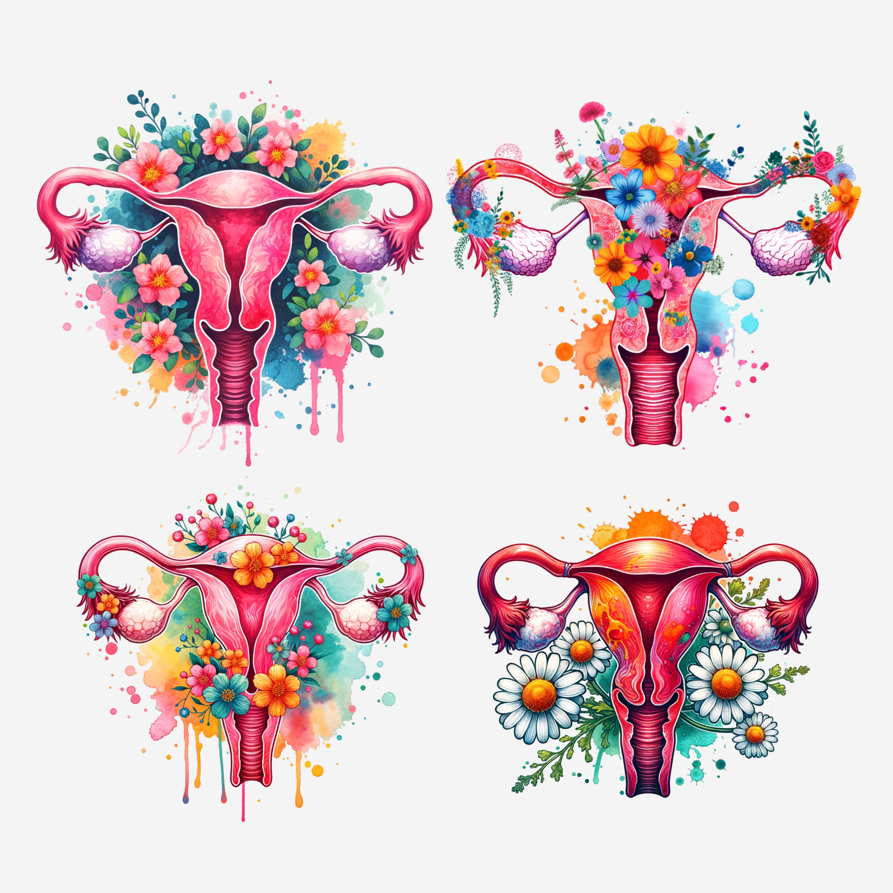 Uterus Watercolors Png, Women's Rights Digital Files Bundle,cute Uterus ...