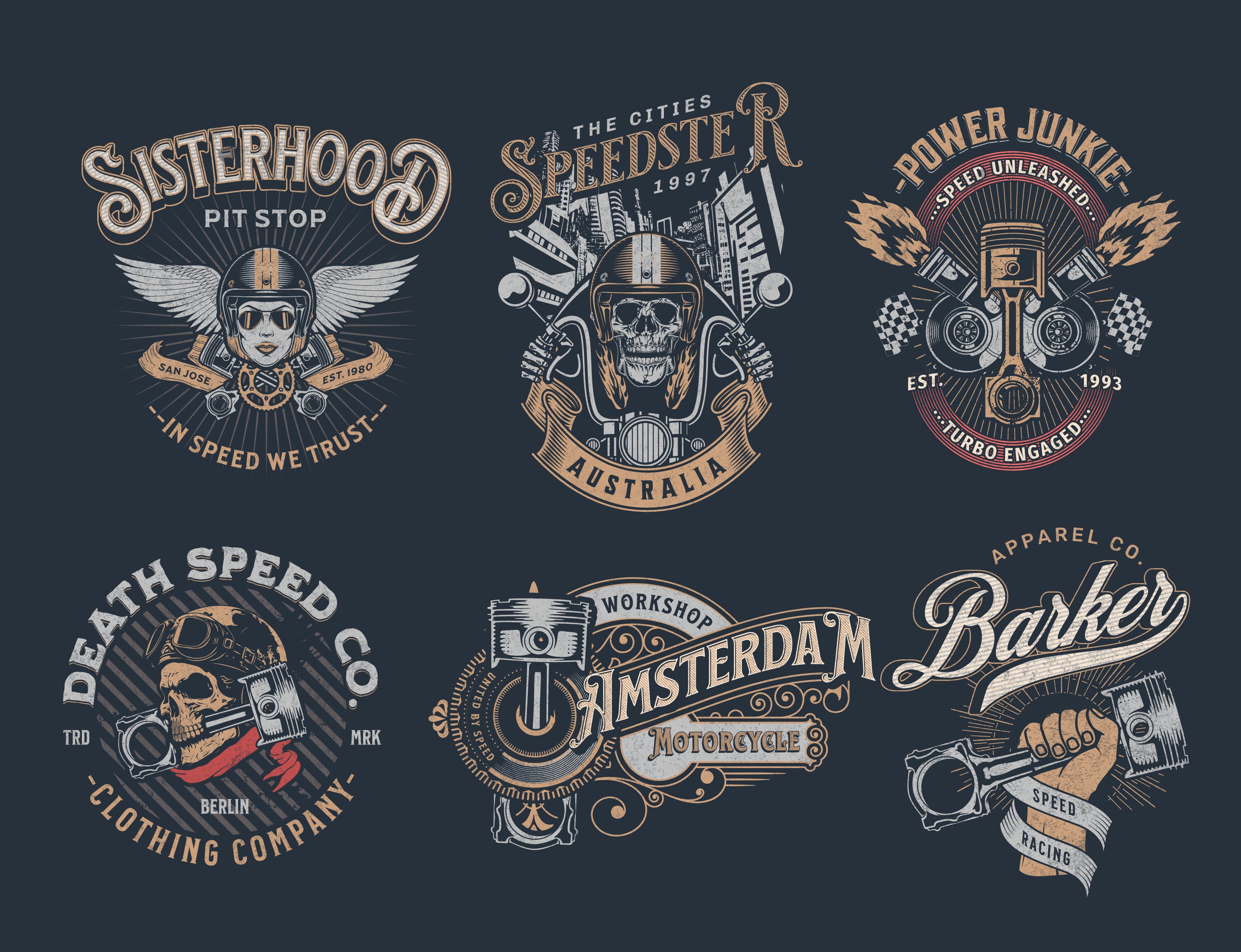 Streetwear Motorcycle T-shirt Designs Bundle : Vintage & Retro ...