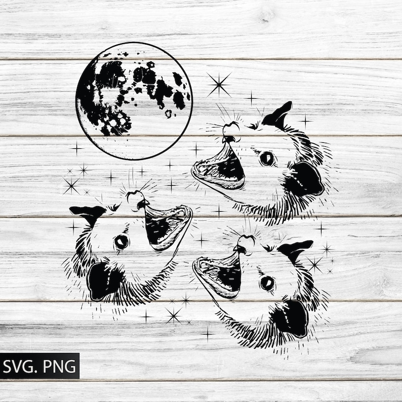 Three Possums Howling at Moon Svg, Opossum Lover Png, Funny Possum Svg ...
