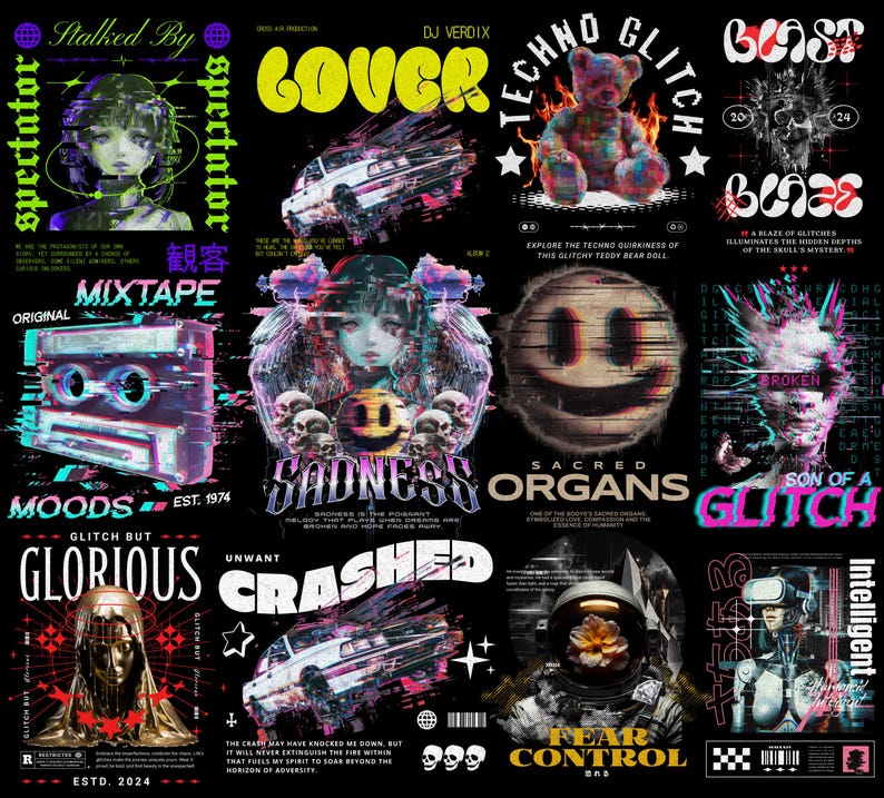 Glitch T-shirt Designs, Urban Streetwear Bundle, Graphics Shirt, Pop ...