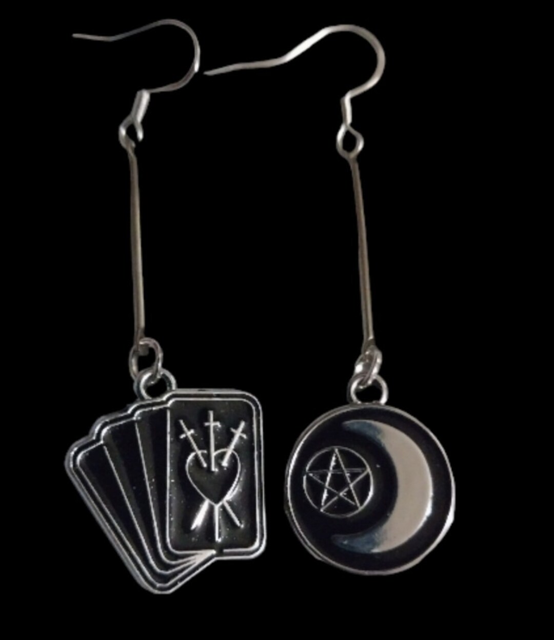 Sword of Hearts and Moon Pentacle Dangle, Witchy Earrings - Etsy