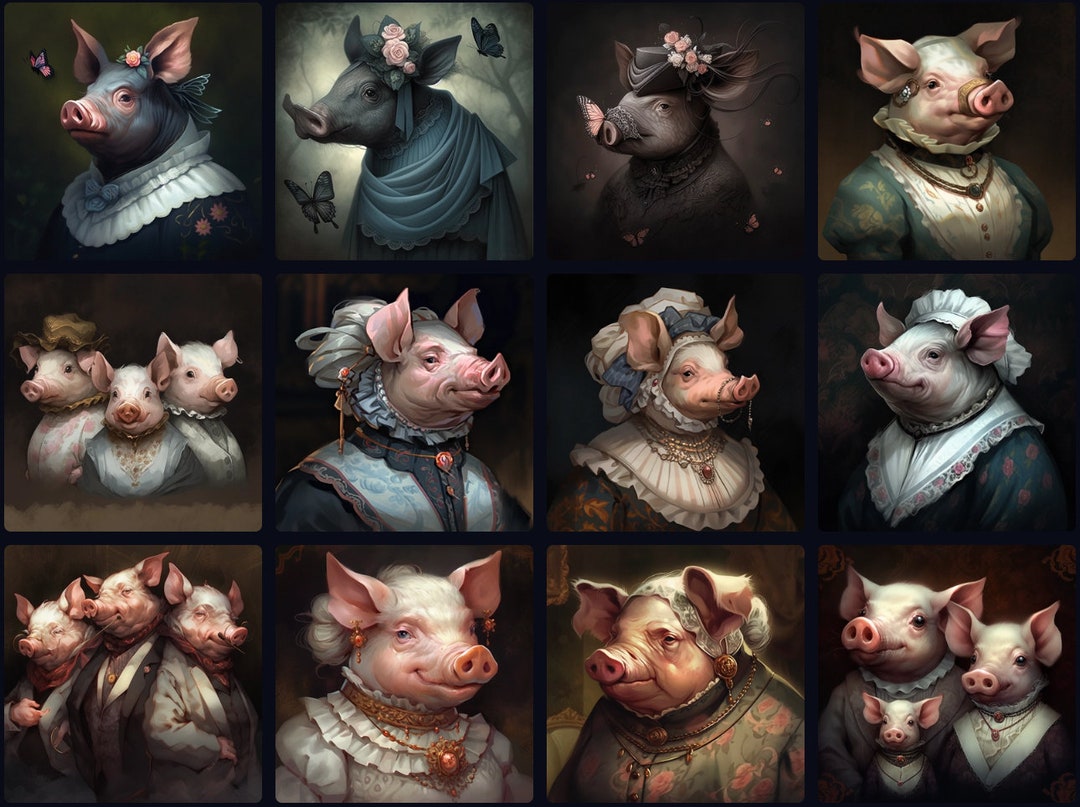 Victorian Pig Portrait 12 Pieces - Etsy