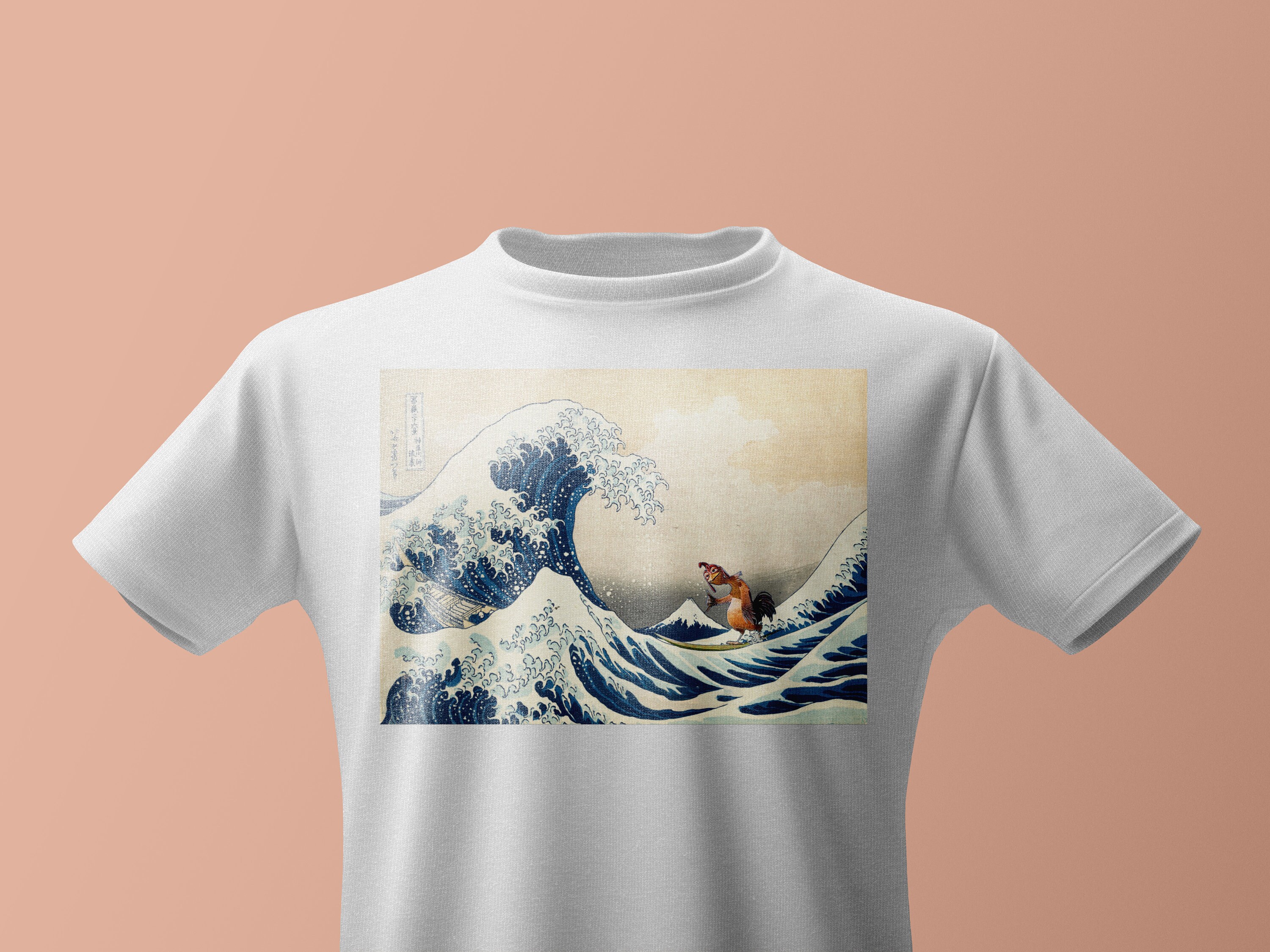 The Great Wave of Kanagawa Image Chicken Joe Funny Meme Picture T Shirt ...