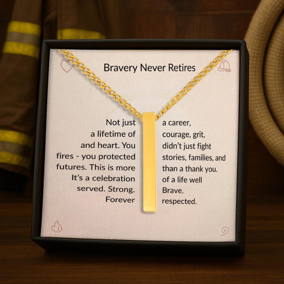 Firefighter Retirement Gift – Personalized Bar Necklace With Card ...