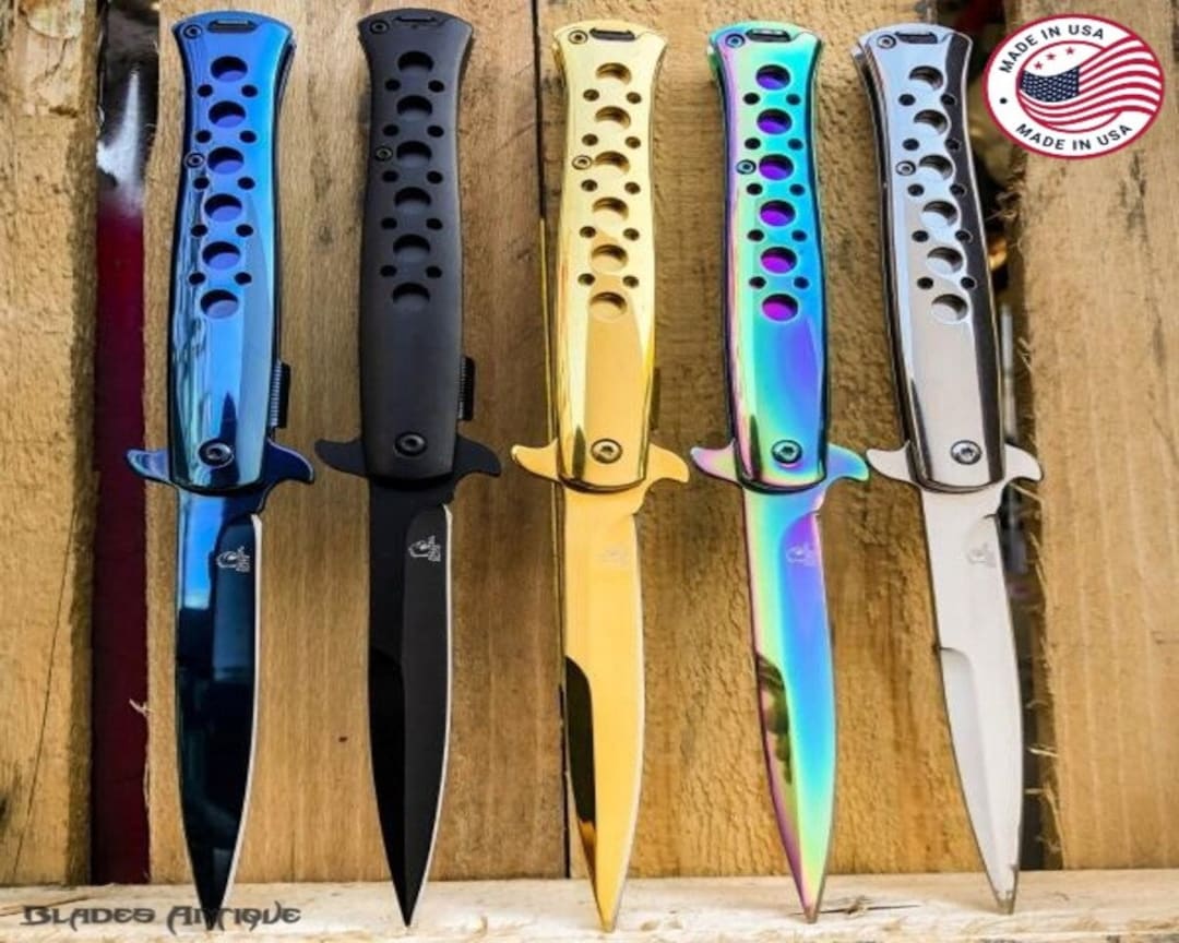 9 SPRING ASSISTED Tactical STILETTO Folding Pocket Knife - Etsy