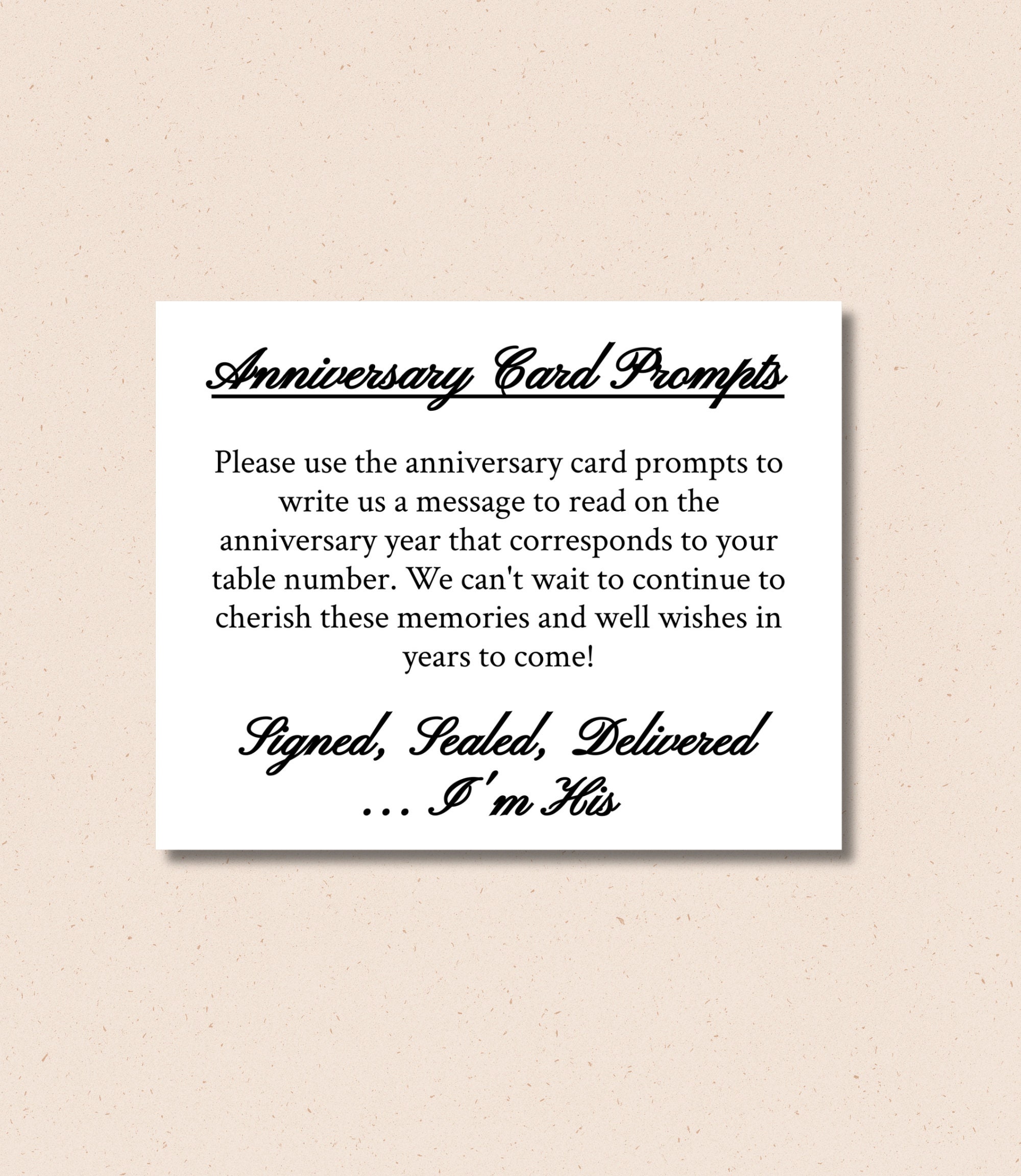 Wedding Anniversary Table Cards Digital Download Template, Unique ...