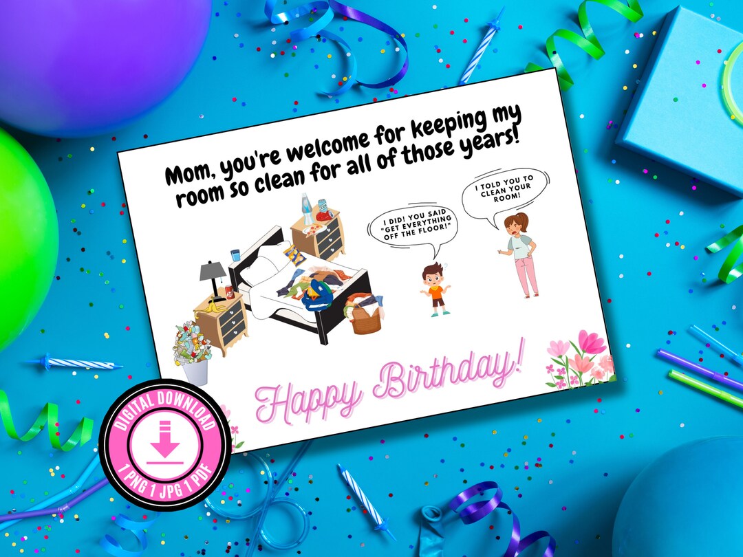 Funny Birthday Card for Mom: Messy Room Design (digital Download) - Etsy