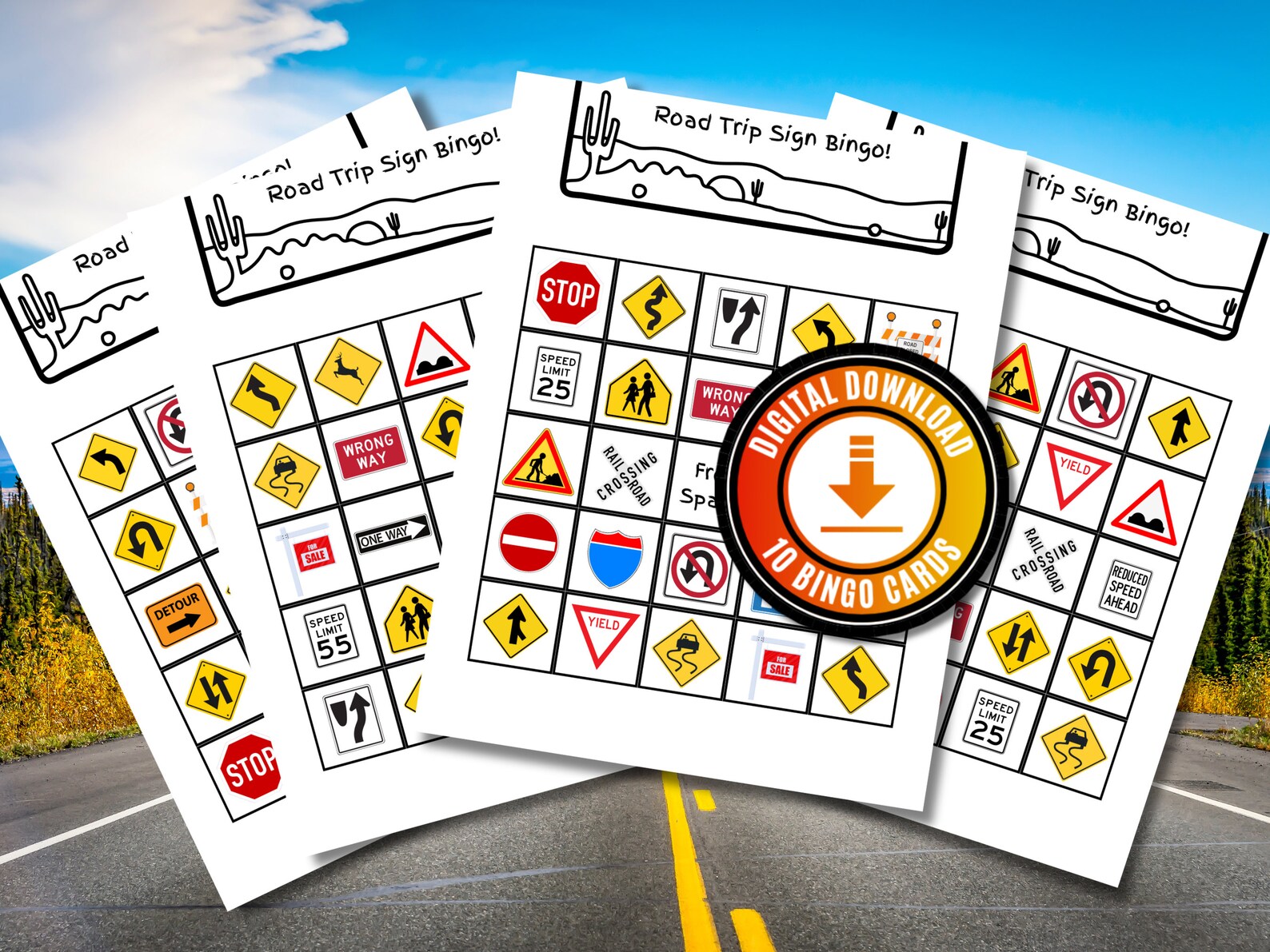 Road Trip Sign Bingo Printable Activity for Kids Fun Road Trip Bingo ...