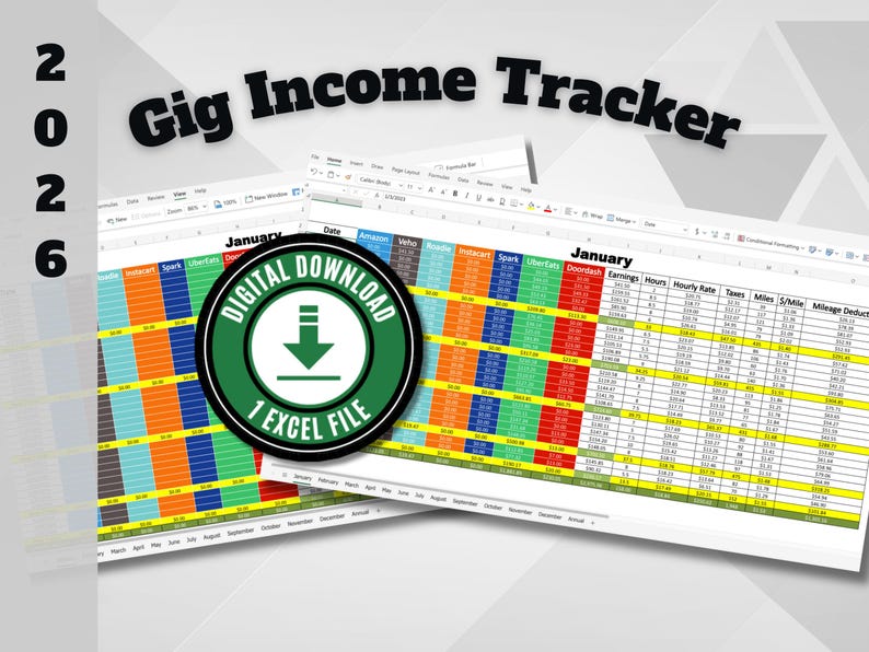 Gig Income Tracker 2026: Excel Mileage Spreadsheet (digital Download ...