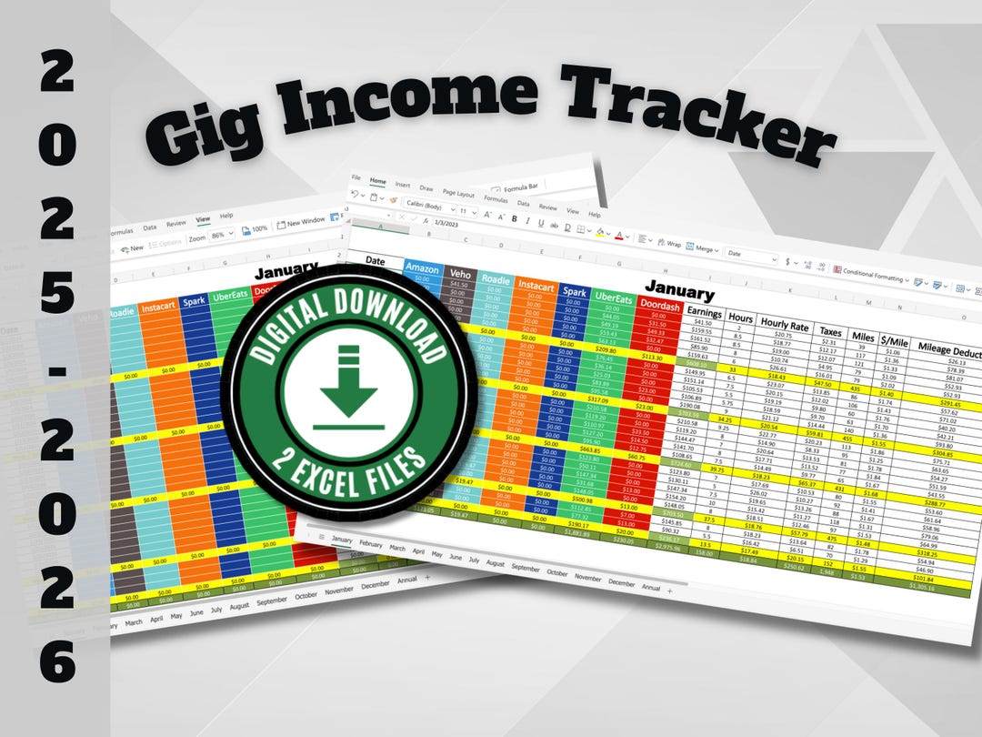 Gig Income Tracker 2025-2026: Excel Mileage Spreadsheet (digital ...