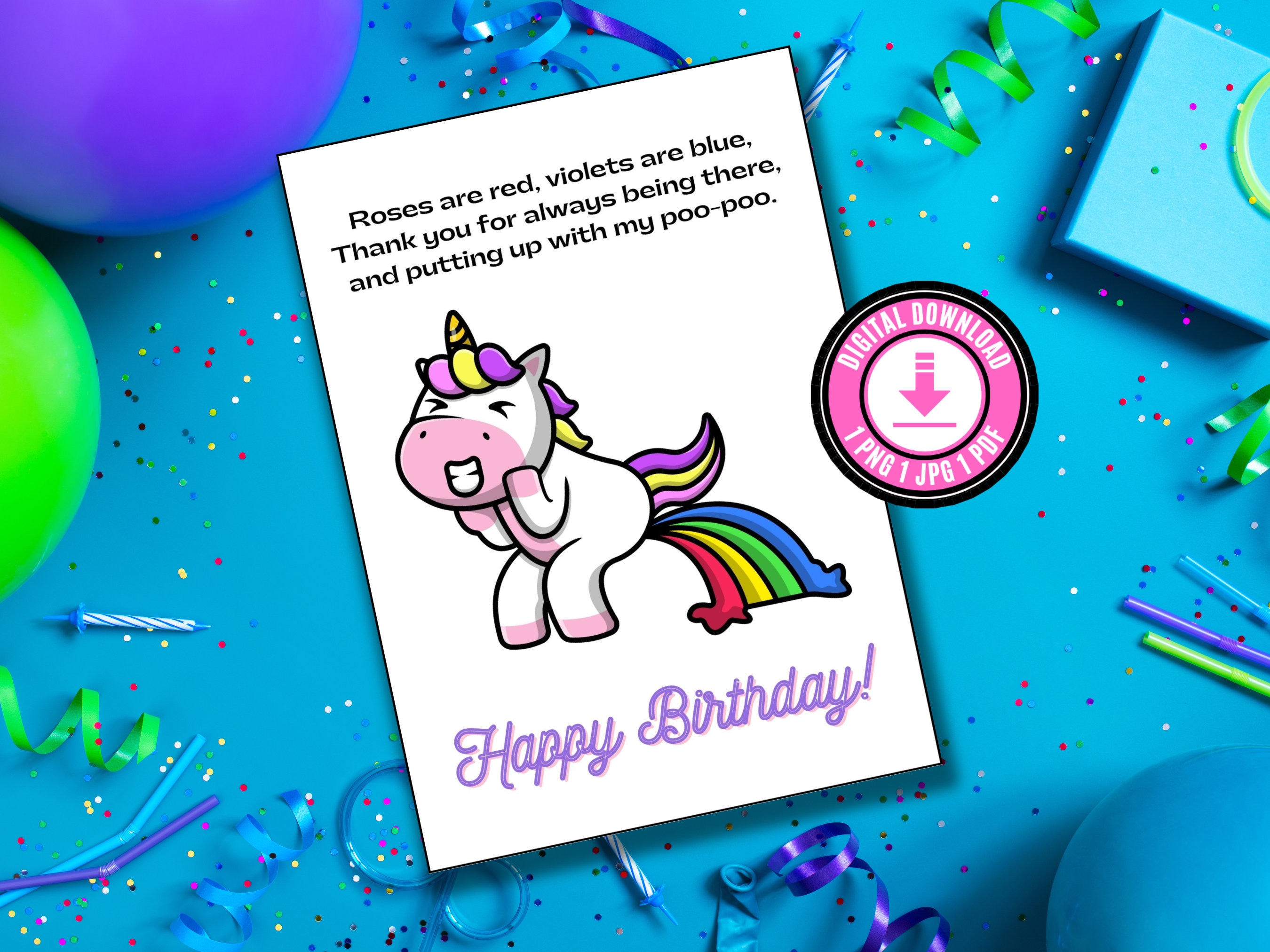 Funny Unicorn Birthday Card Poem Printable Birthday Card Unicorn ...