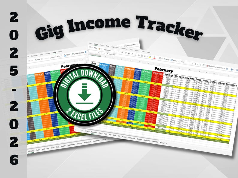 Gig Income Tracker 2025-2026: Excel Mileage Spreadsheet (digital ...