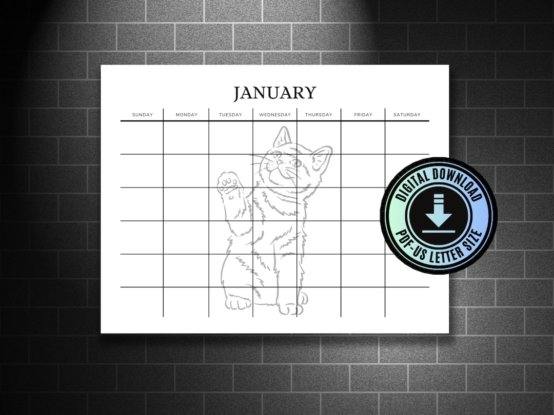 Cute Cat Calendar, US Letter Size, Blank Printable (PDF Download) - Etsy