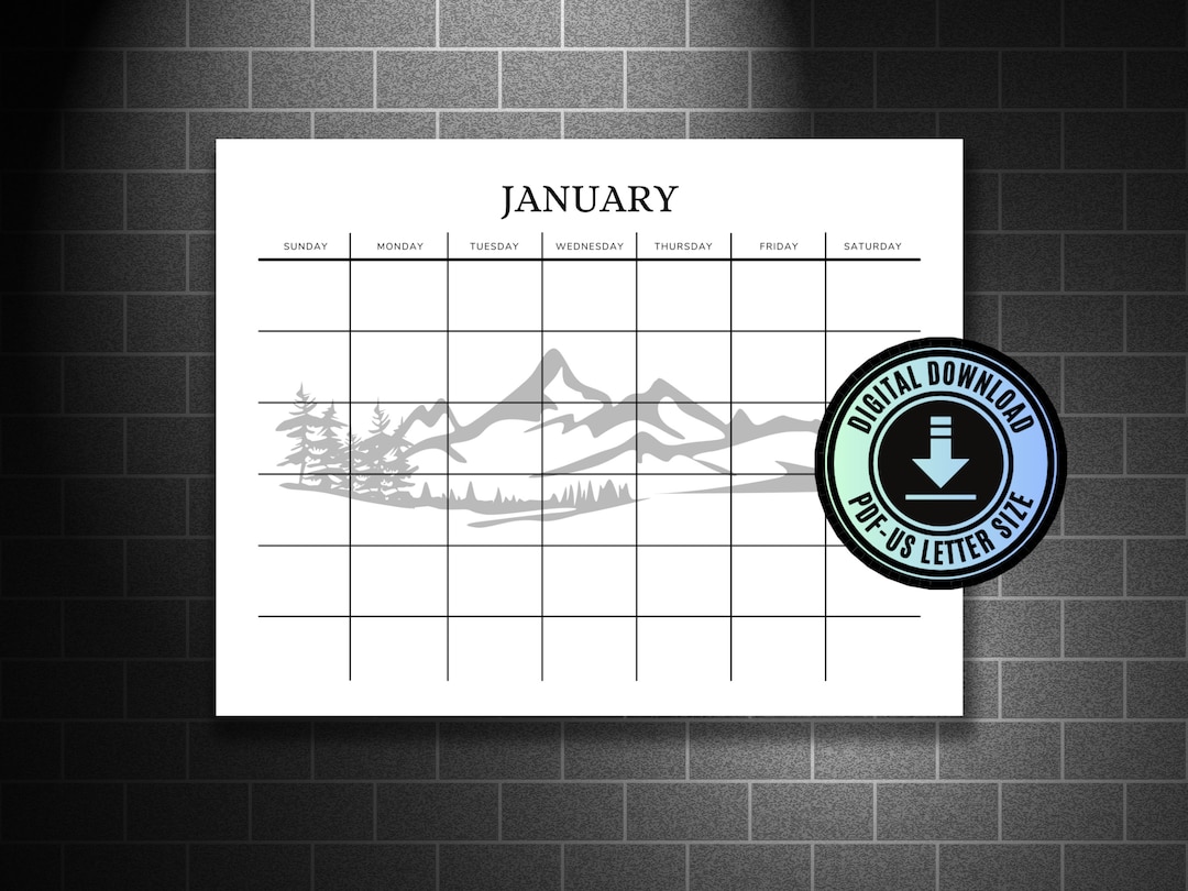 Reusable Blank Calendar US Letter Size PDF Download Mountain Landscape ...