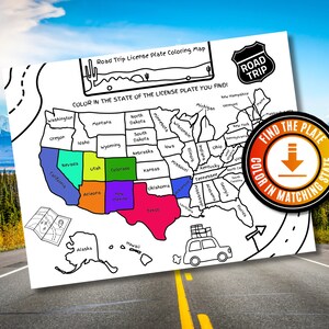 Road Trip License Plate Coloring Map Printable Fun Road Trip Games for ...