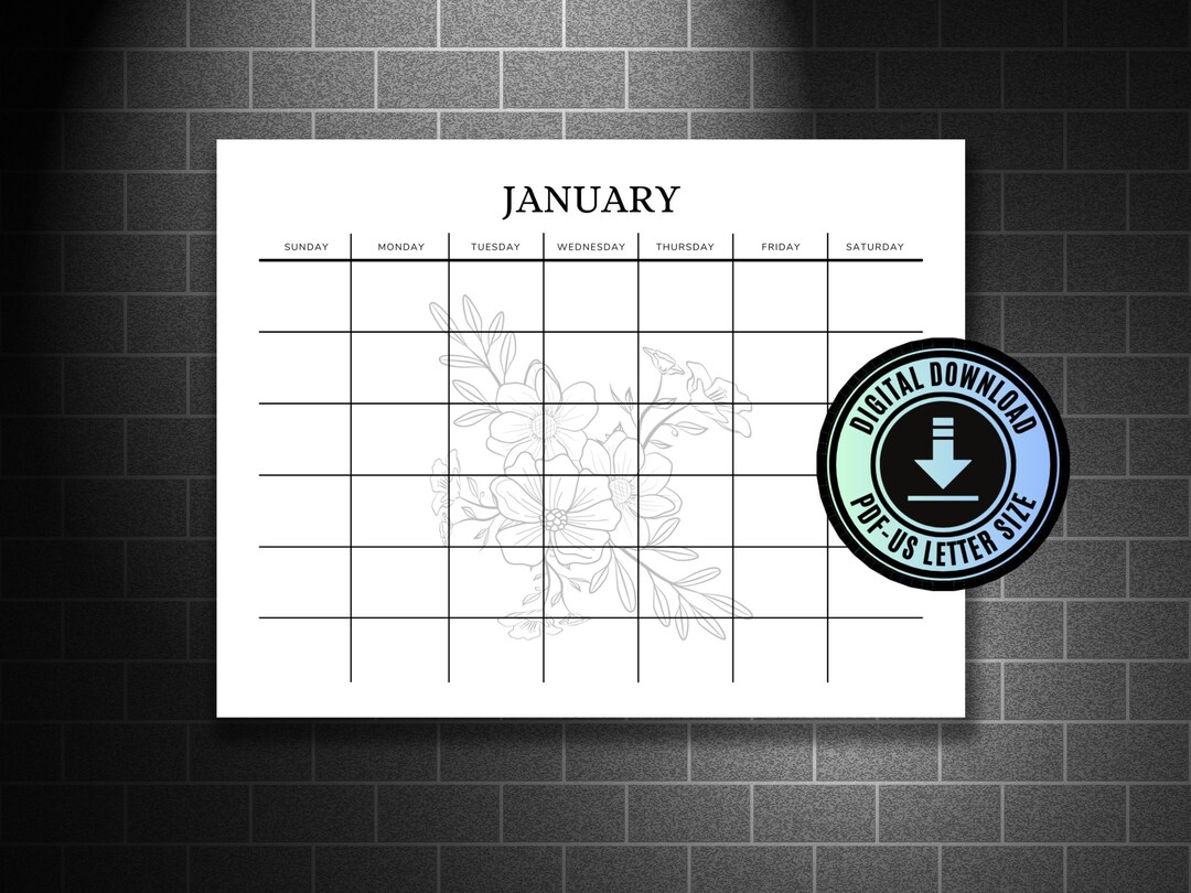 Flower Theme Blank Calendar: Minimalist Printable (US Letter PDF) - Etsy