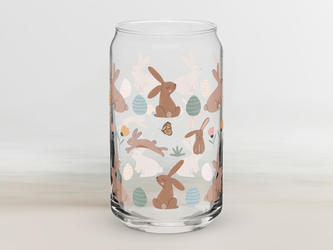 Spring Bunnies Glass Ideal Coffee Glass Cup for Easter Mornings 16 Oz ...
