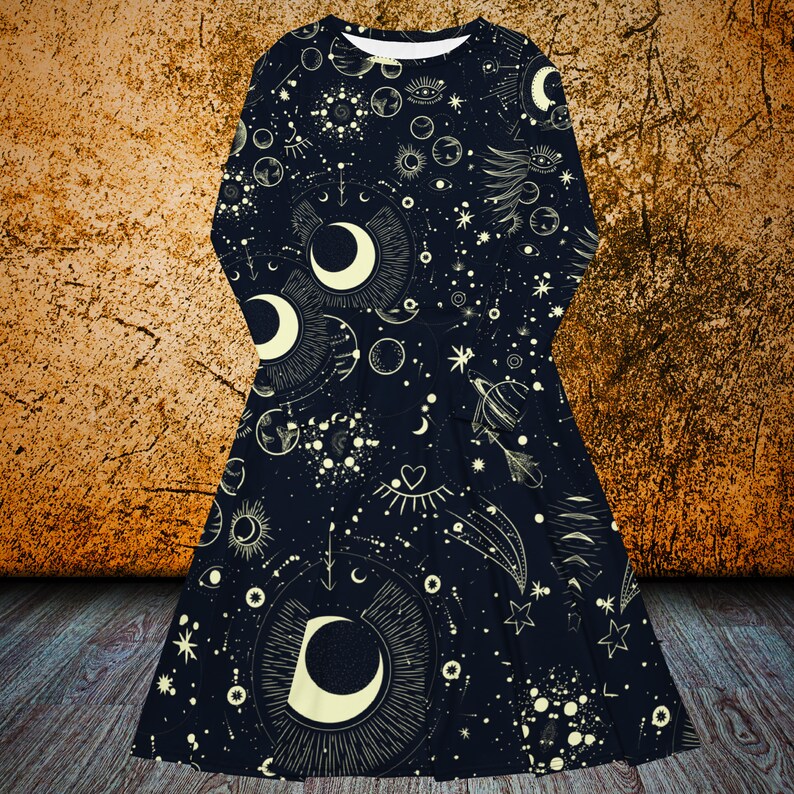 Celestial Galaxy Witch Dress | Halloween Costume | Black Moon Dress ...