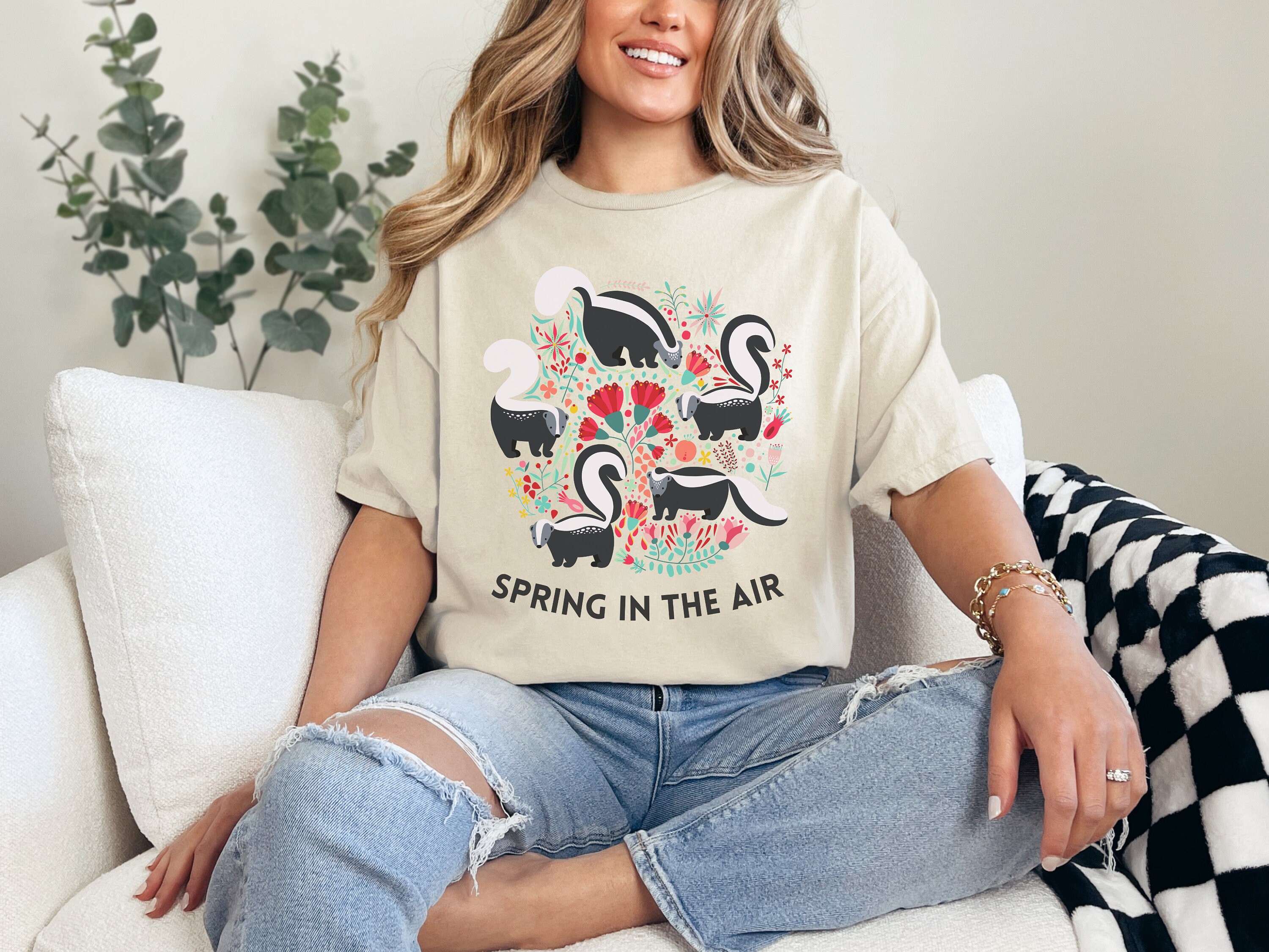 Spring in the Air Cotton Tee | Spring Skunks and Flowers Comfy T-shirt ...