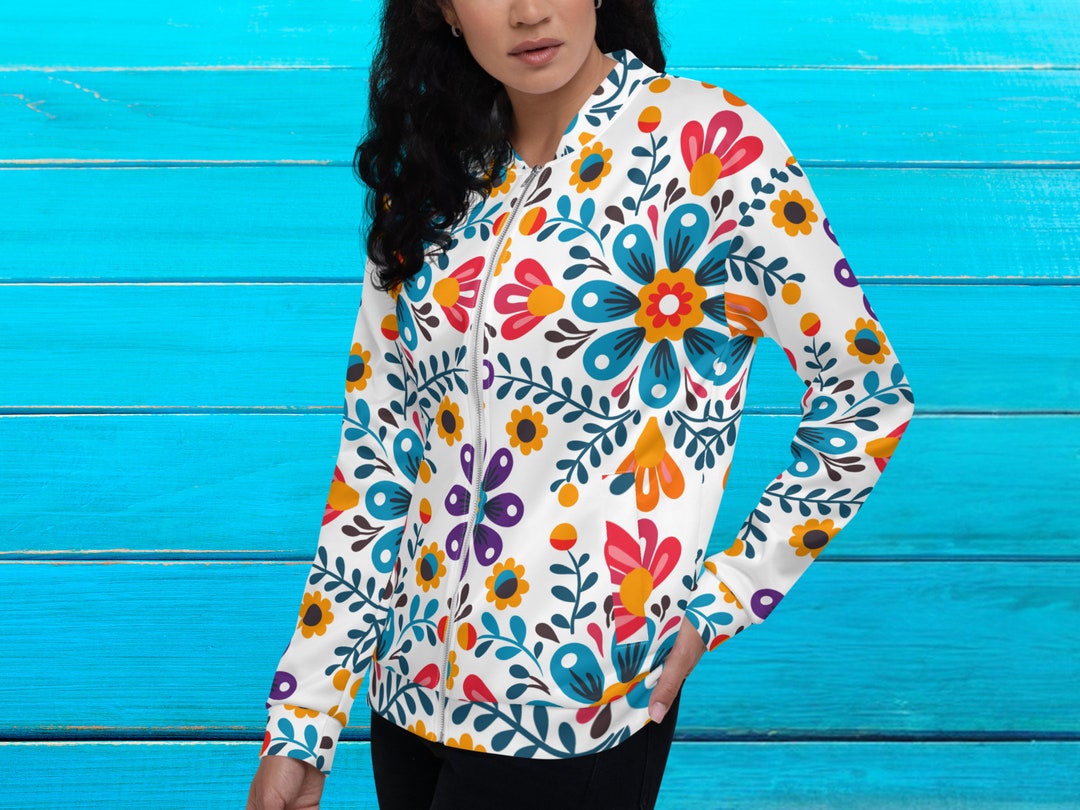 Mexican Fiesta Inspired Floral Folk Art Bomber Jacket - Etsy