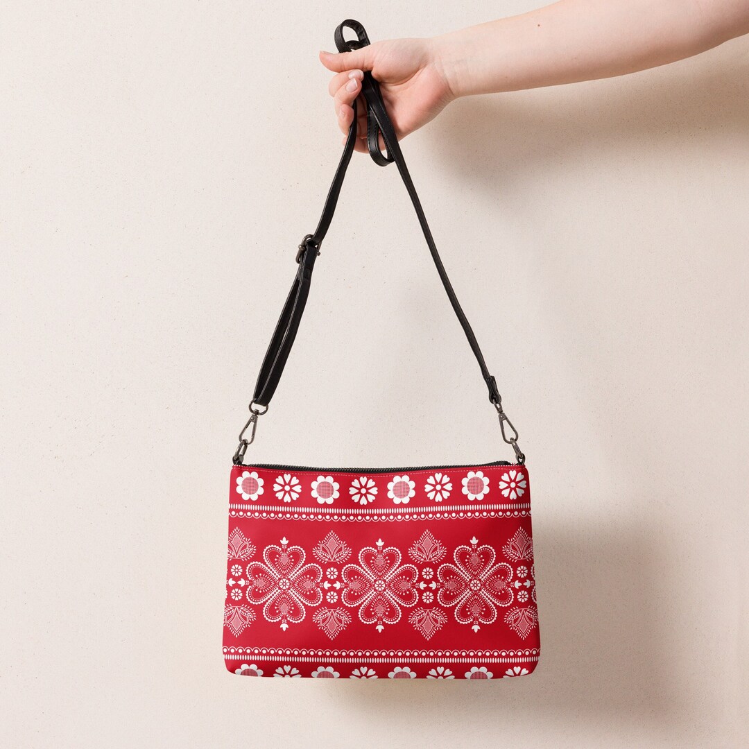 Red Scandinavian Folk Art Crossbody Bag | Folklore Floral Nordic Small ...